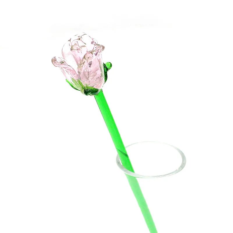 Стеклянная роза из Мурано Зеленый, Розовый