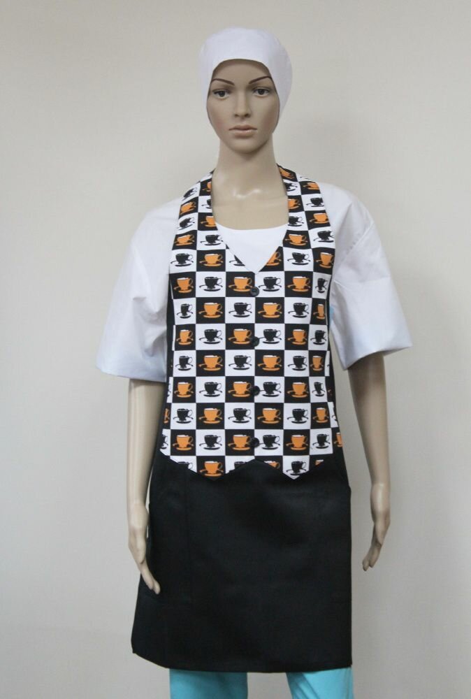 Фартук-жилет черный с чашками (ткань тередо, плащевая)