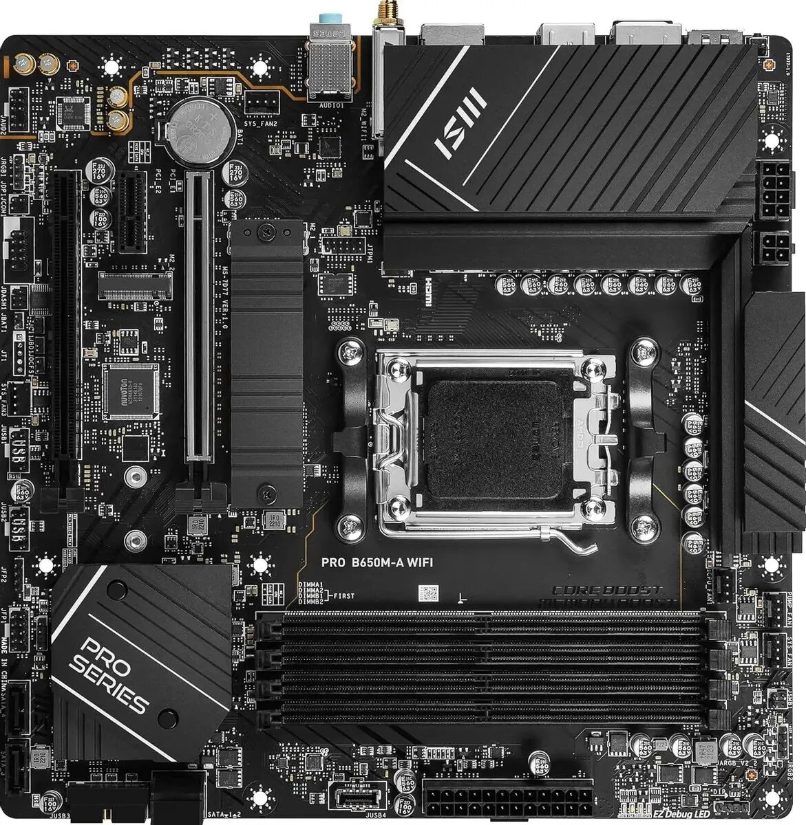 Материнская плата MSI PRO B650M-A WIFI [AM5, AMD B650, 4xDDR5-4800 МГц, 2xPCI-Ex16, 2xM.2, Micro-ATX
