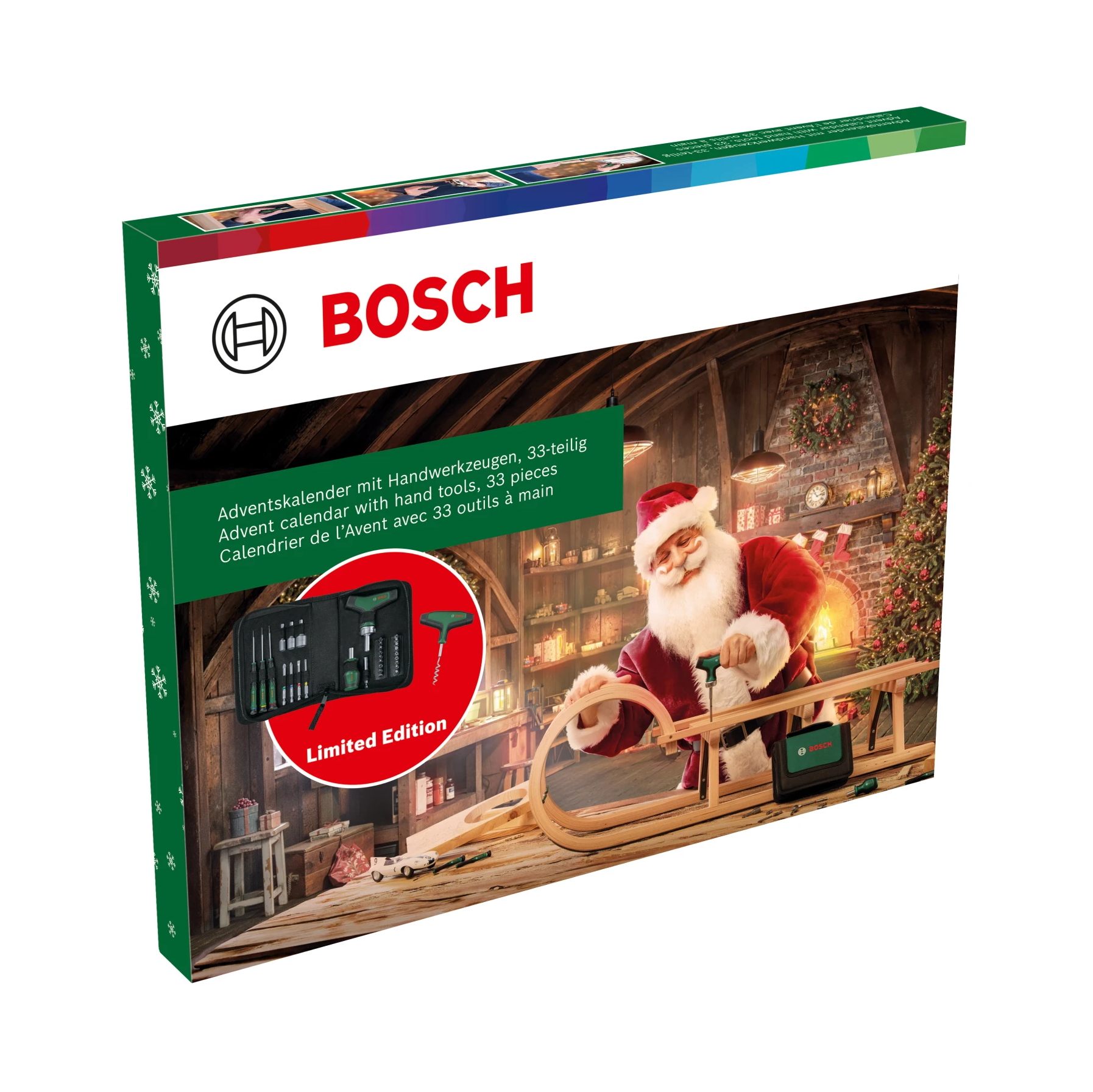 Адвент-календарь Bosch: Набор инструментов с 33 предметами (24 окошка) и сумкой для хранения