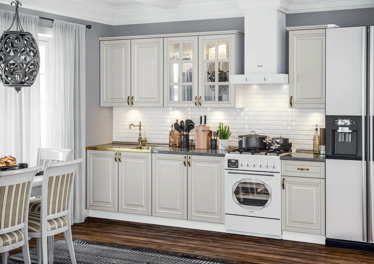 Кухонный гарнитур Престиж 2,0/900м Компоновка №3 (Браш Лайт Грей (Кастилло))
