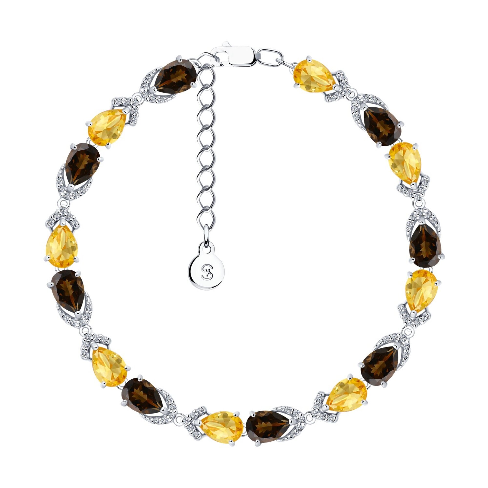 Браслет Diamant online, серебро, 925 проба, родирование, раухтопаз, фианит, цитрин