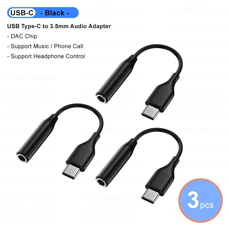 Оригинальный аудиокабель Samsung USB Type C к разъему 3,5 мм для наушников Aux адаптер Black-3PCS