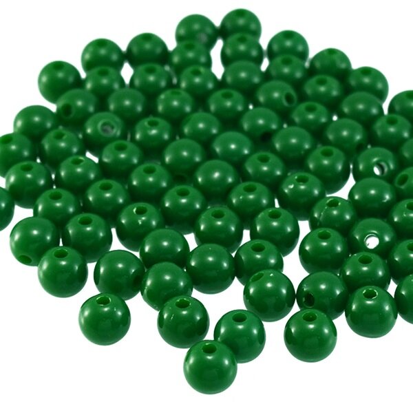 Бусины для рукоделия акриловые глянцевые, диаметр 10 мм, упак. 100 шт, цвет: зеленый