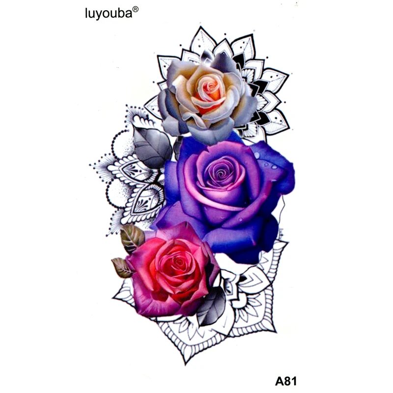Красная роза, водостойкая временная татуировка, Мужская Цветочная хна, флэш-татуировка, татуировка, детские наклейки, временная Женская