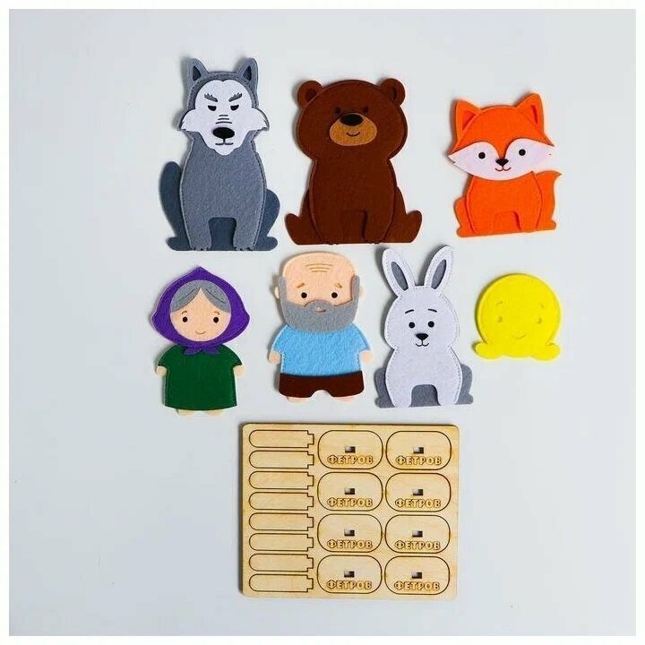 Пальчиковый театр. Колобок (7 фигурок, 8 подставок, фетр, дерево, в пакете, от 0 лет) 1101010, (ООО "Фетров")