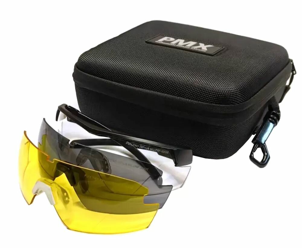 Очки защитные PMX Virtuel (черная оправа, линзы: прозрачная 96% + серая 23% + желтая 89%)