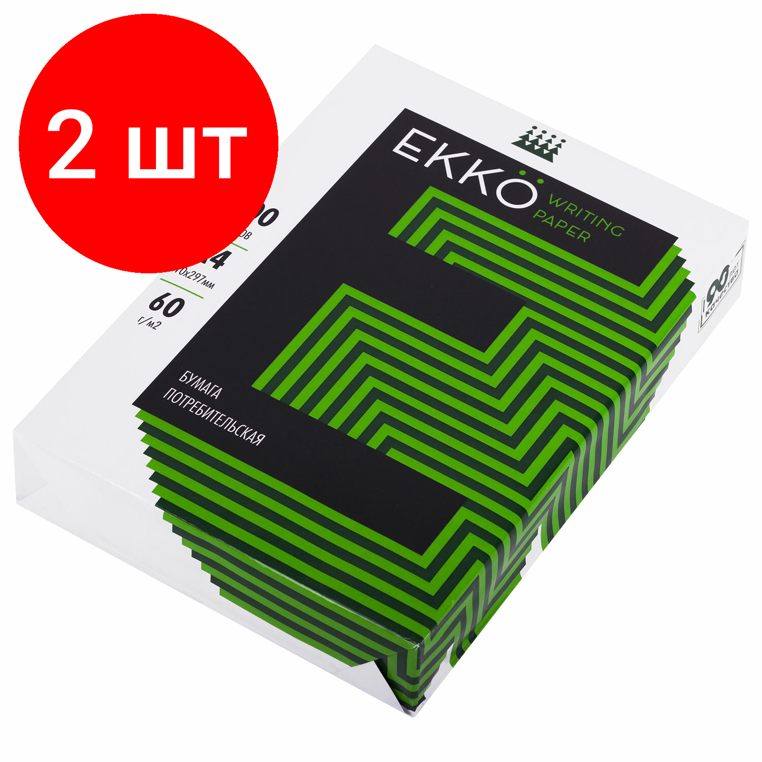 Комплект 2 шт, Бумага А4, 60 г/м2, белизна 60%, 500 листов, екко, 114320