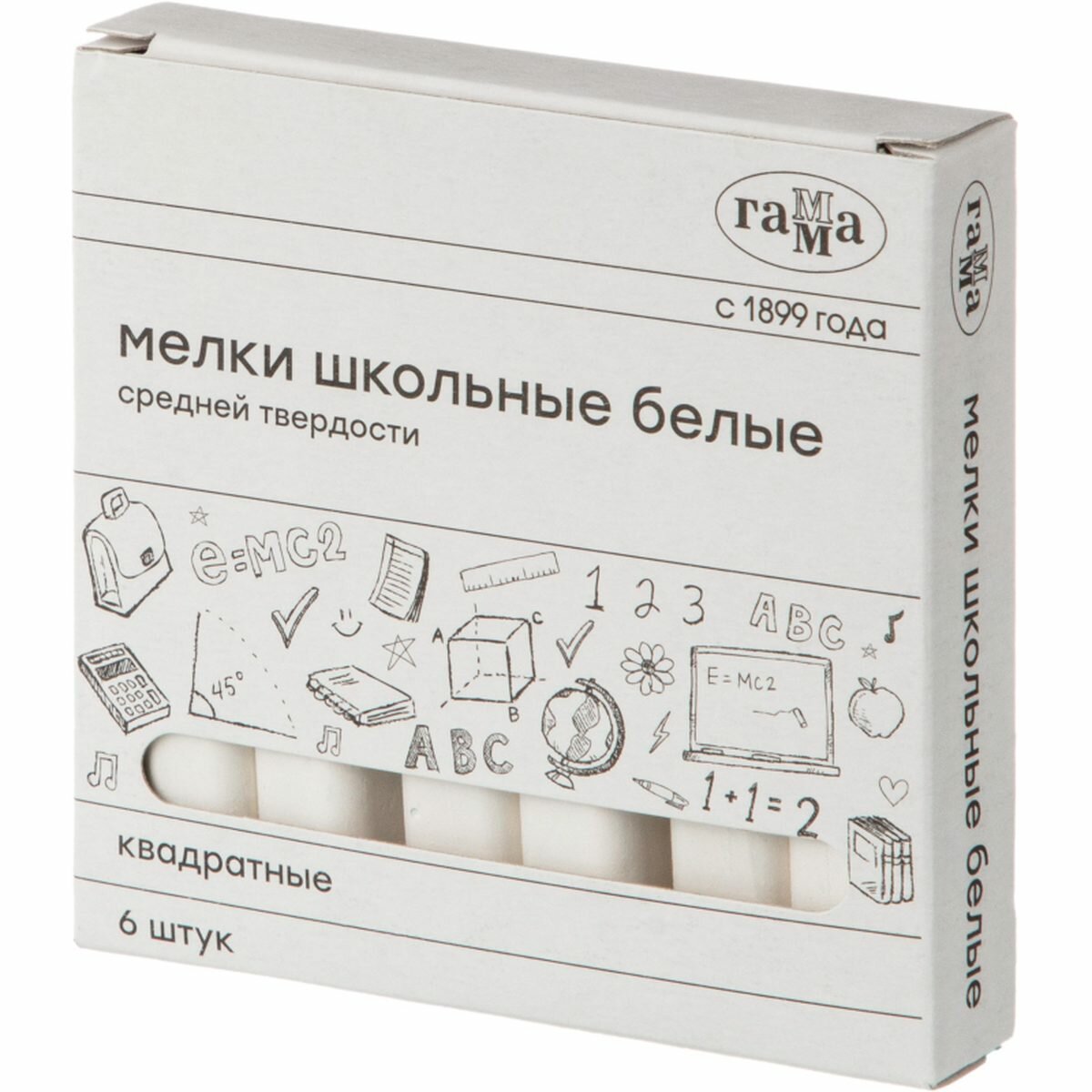 Мел белый Гамма, средняя твердость, 6шт, картонная коробка (280120214), 30 уп.