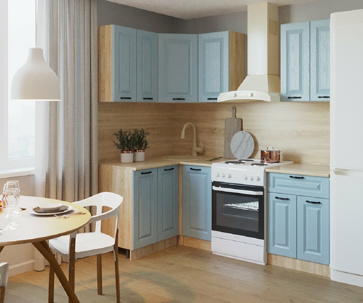 Кухонный угловой гарнитур РоялВуд Голубой Вегас, 1200х1600 мм
