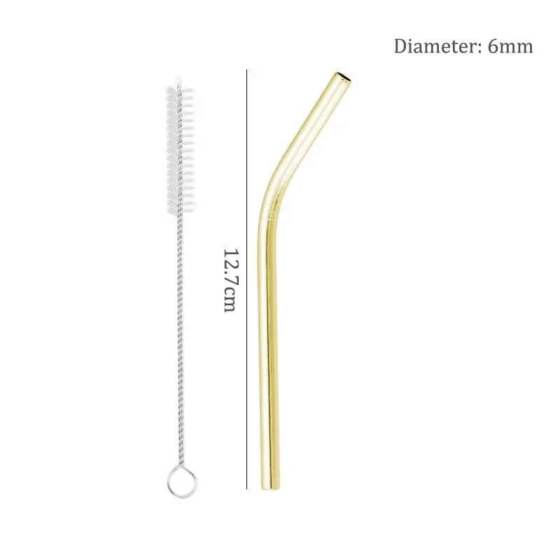Золотые нержавеющие стальные соломинки 2 штуки 12.7cm Gold Bent