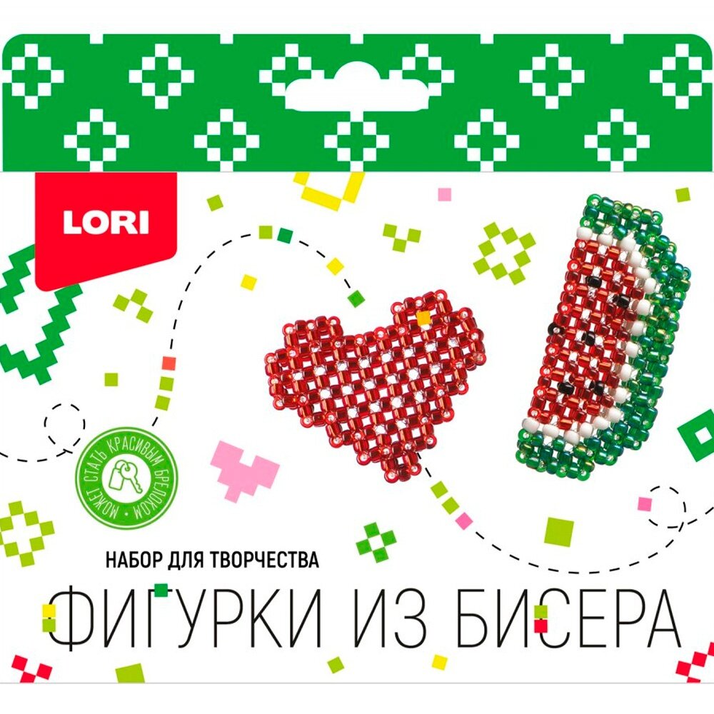 Фигурки из бисера LORI Сердечко, арбуз с леской, для детей 8+ (Бис-104)