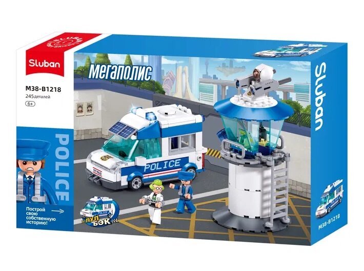 Конструктор SLUBAN Мегаполис M38-B1218 Перевозка преступника (245 дет, 2 фиг.). Машинка - инерционная