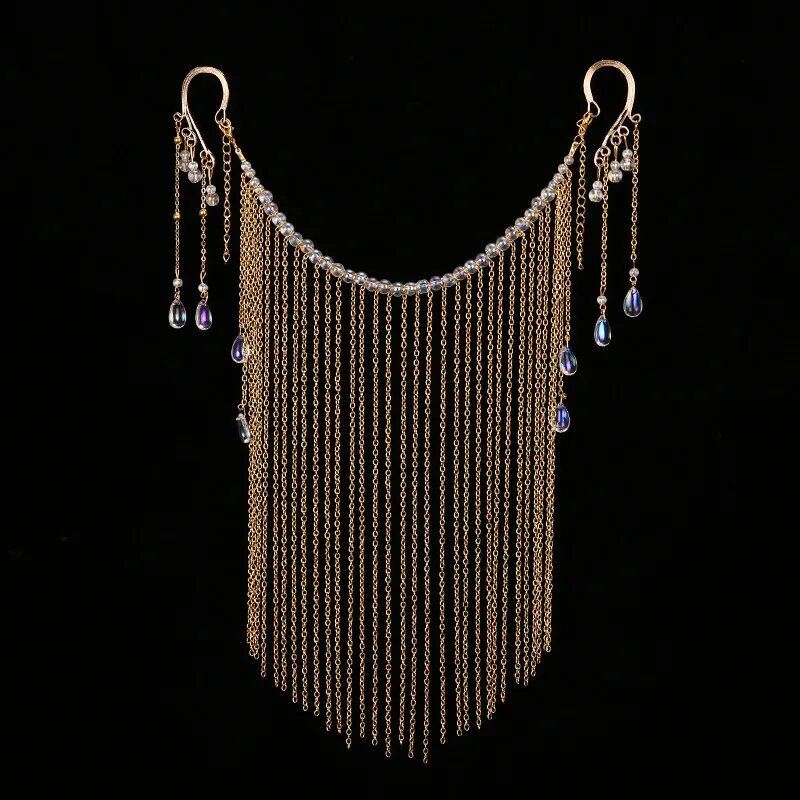 Маска для лица из металла с бахромой, gold