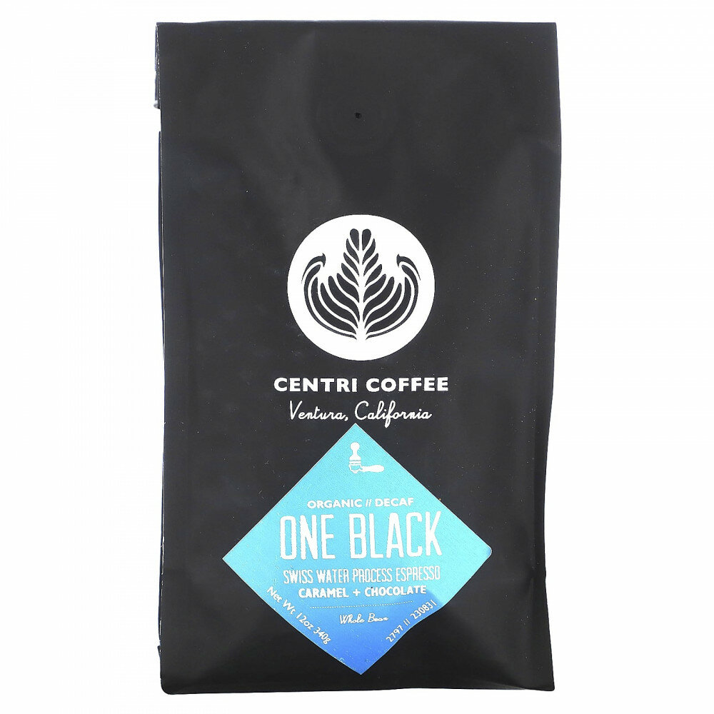 Centri Coffee, Organic One Black, карамель и шоколад, цельные зерна, без кофеина, 340 г (12 унций)