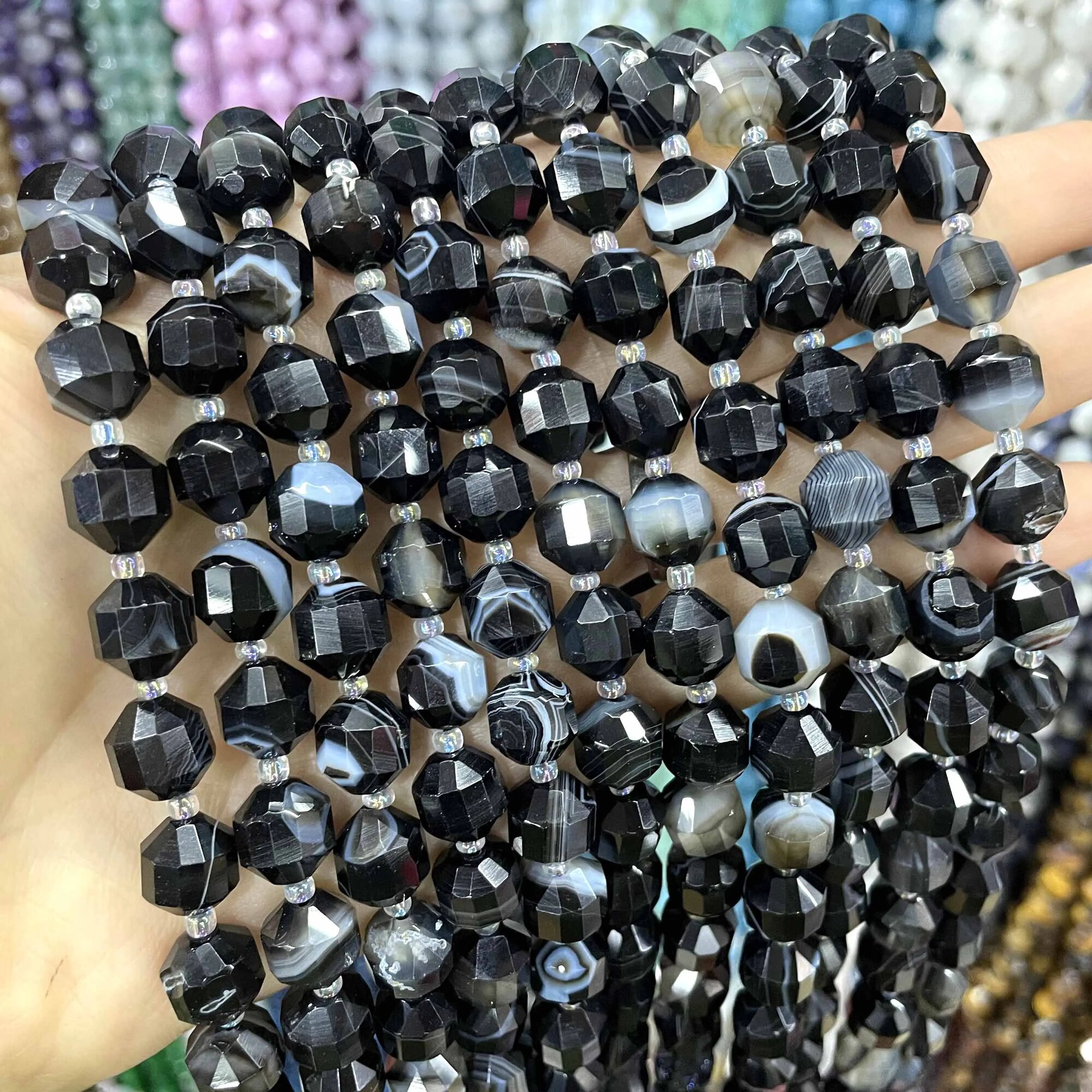Бусины из камня SYSRXLR Черный, 8mm about 18 PCs, Black striped agate