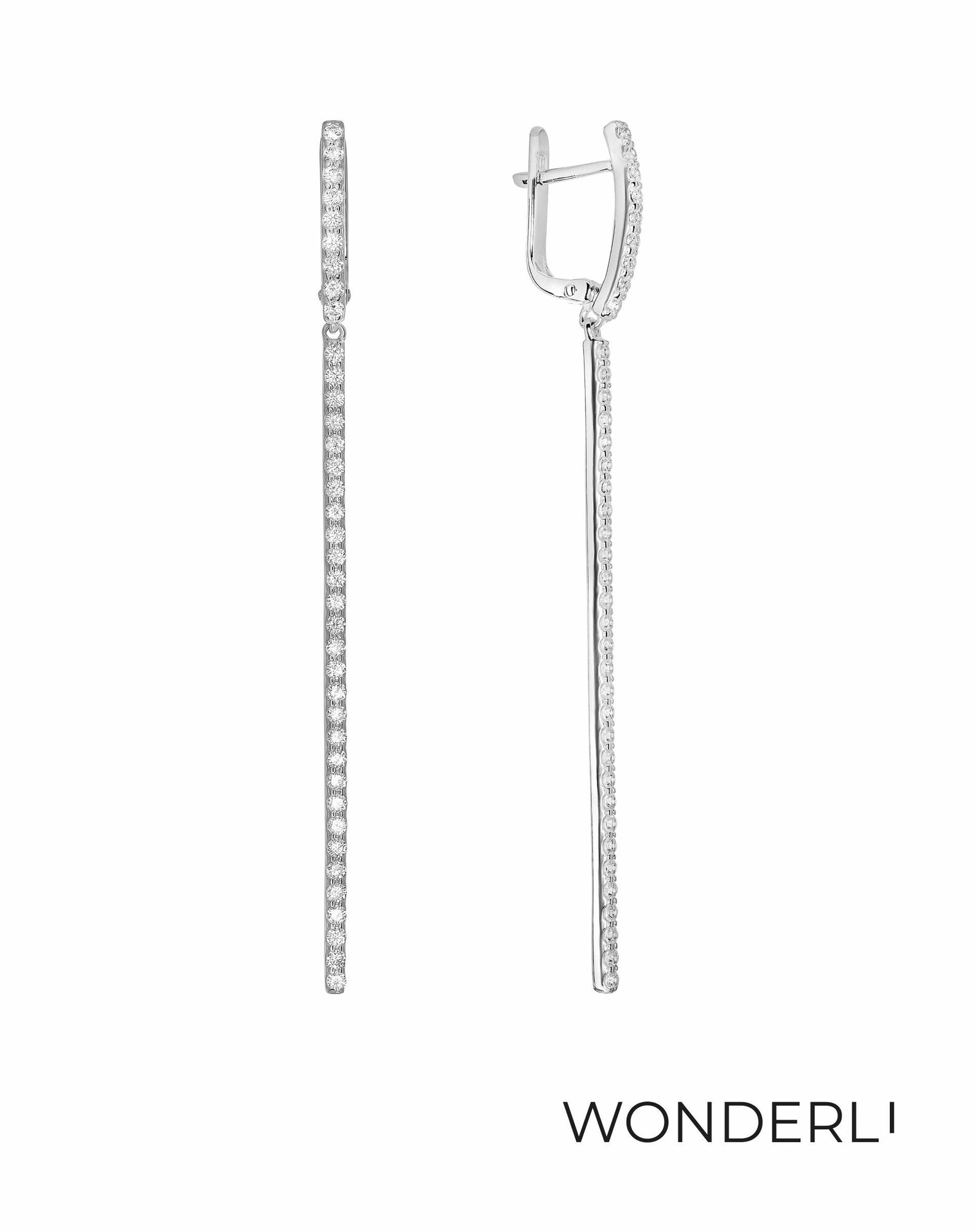 Серьги с подвесками, серебро, 925 проба, родирование, фианит