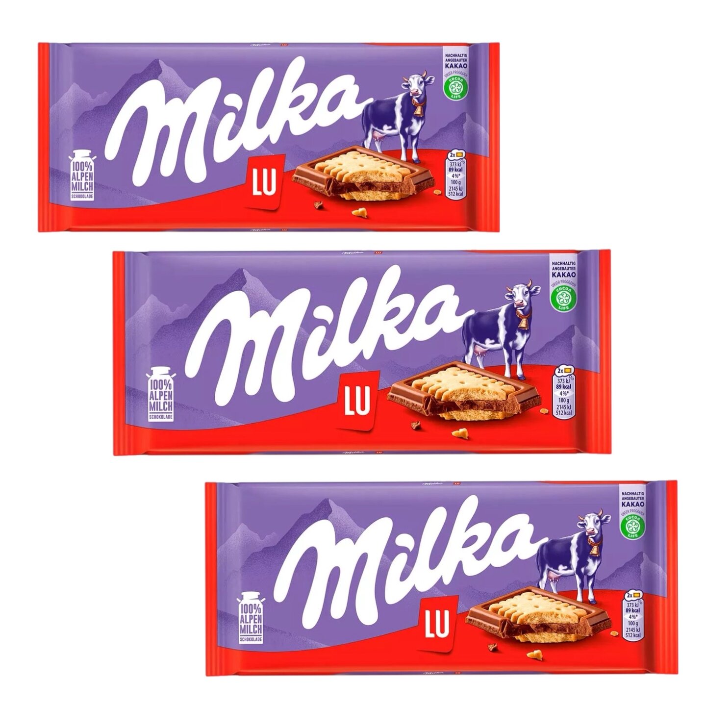 Шоколадная плитка Milka LU, с печеньем, 3 шт х 87г (Германия)