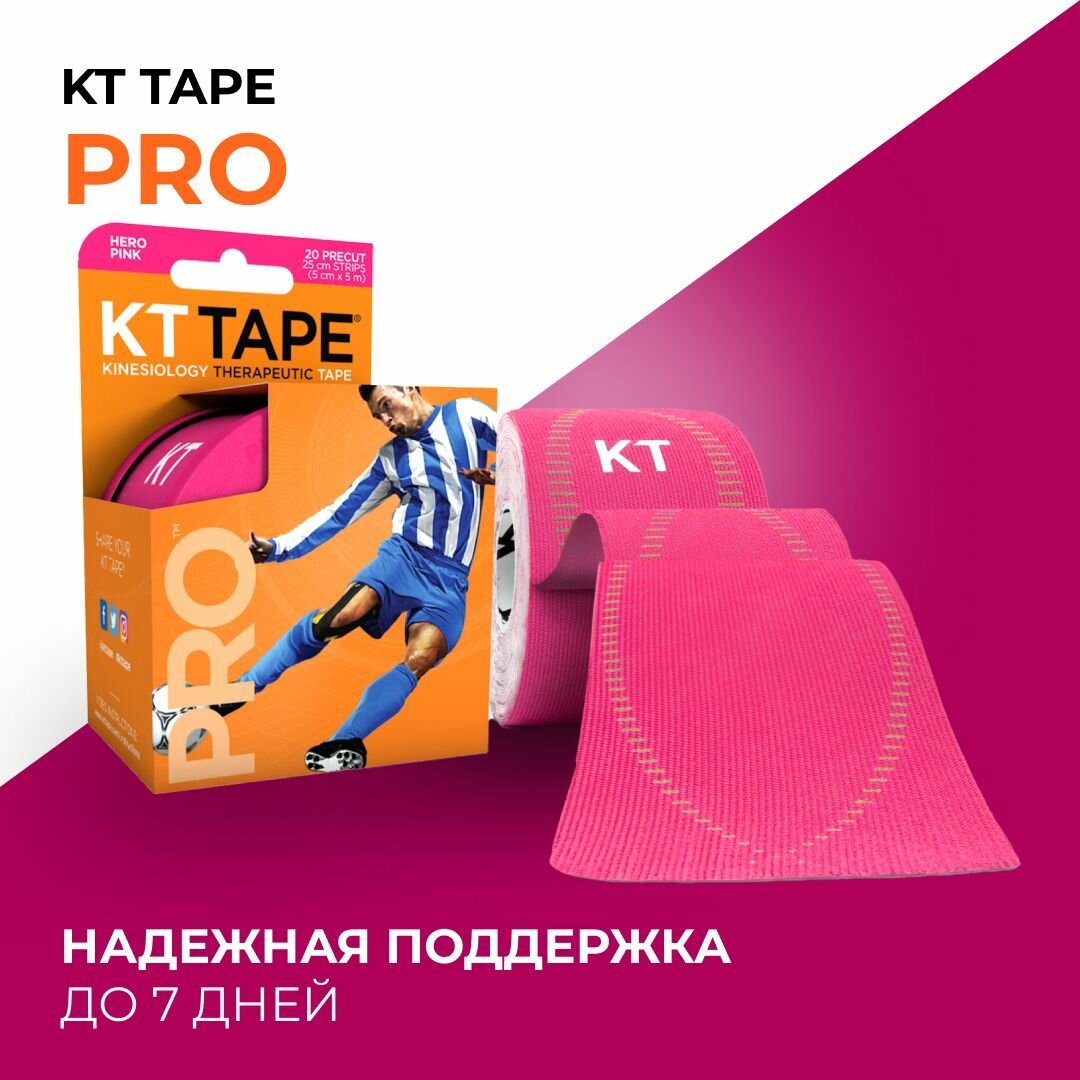 KT Tape Pro Кинезио Тейп 5 см 5 м (25,4 см 5 см) Розовый - 20 шт Водостойкий эластичный пластырь для мышц и суставов, фиксация при травмах, восстановление, спорт