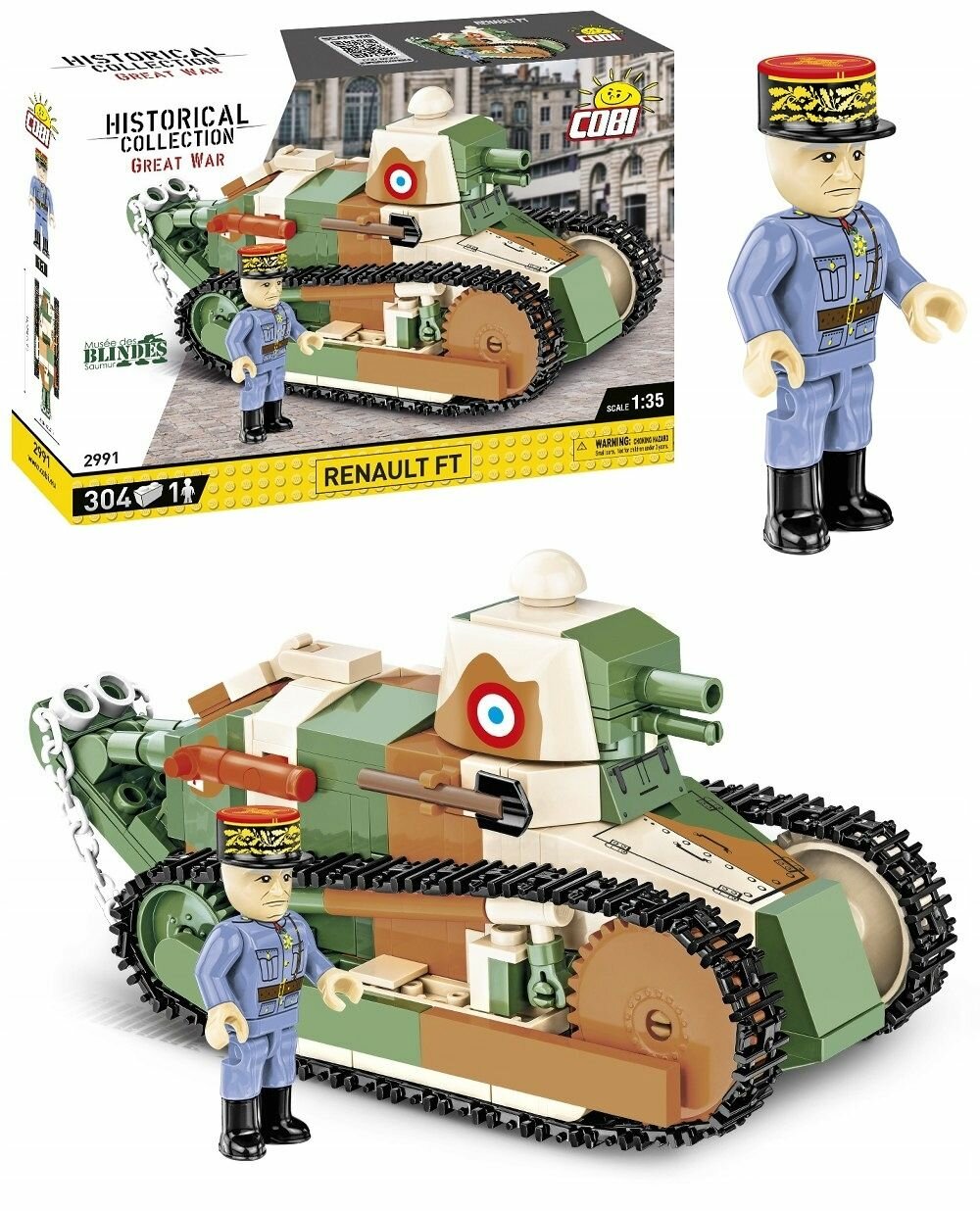 Конструктор пластиковый Cobi RENAULT FT - Танк французский - 304эл. - Коби 2991