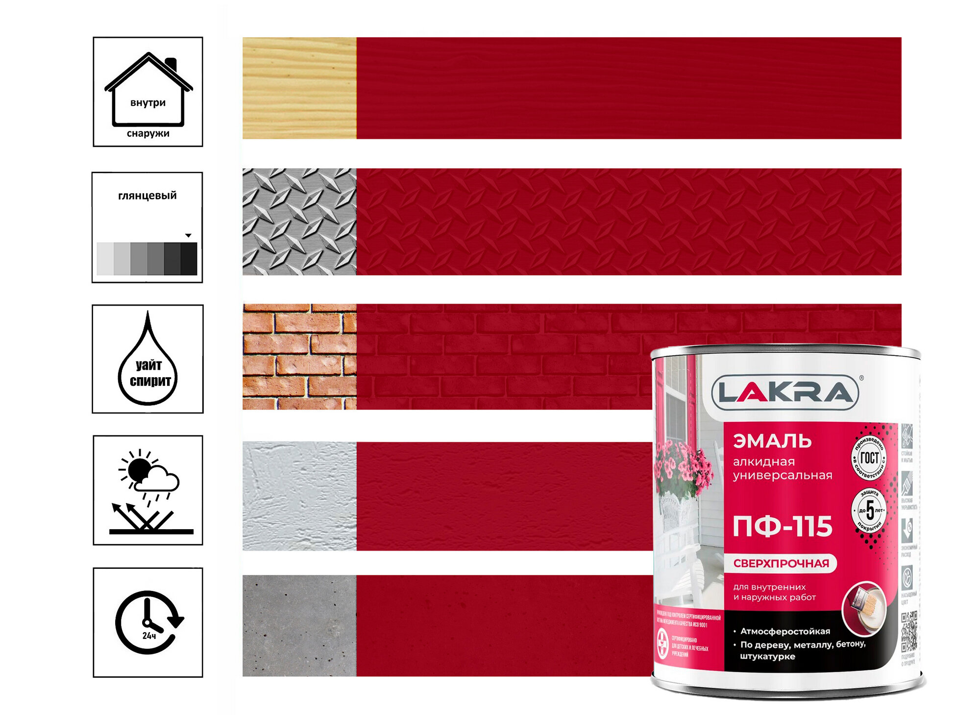Эмаль Лакра ПФ-115 красная, 1 кг