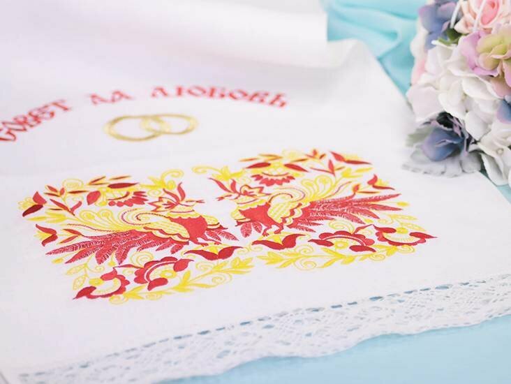 Свадебный рушник Птица семейного счастья лен 100%