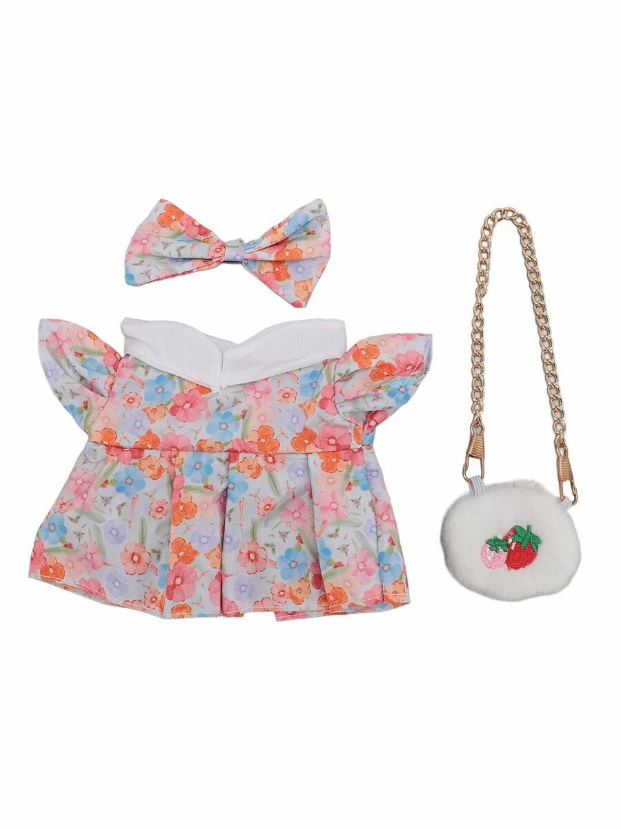 Комплект плюшевой кукольной одежды 20 см, костюм из хлопка и ткани с галстуком-бабочкой и сумкой с клубникой, плюшевое кукольное платье из 3 предметов и аксессуары
