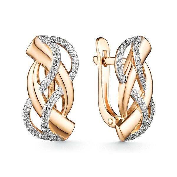 Серьги, красное золото, 585 проба, фианит
