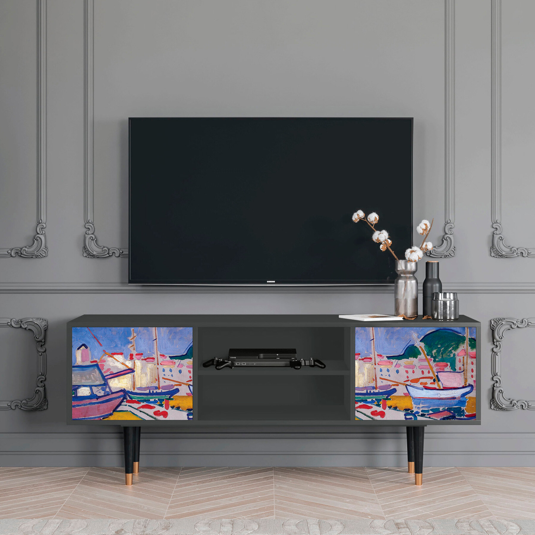 ТВ-Тумба - STORYZ - T2 The Port of Collioure by Andre Derain , Размер - 170 x 69 x 48 см, Цвет корпуса - , Антрацит