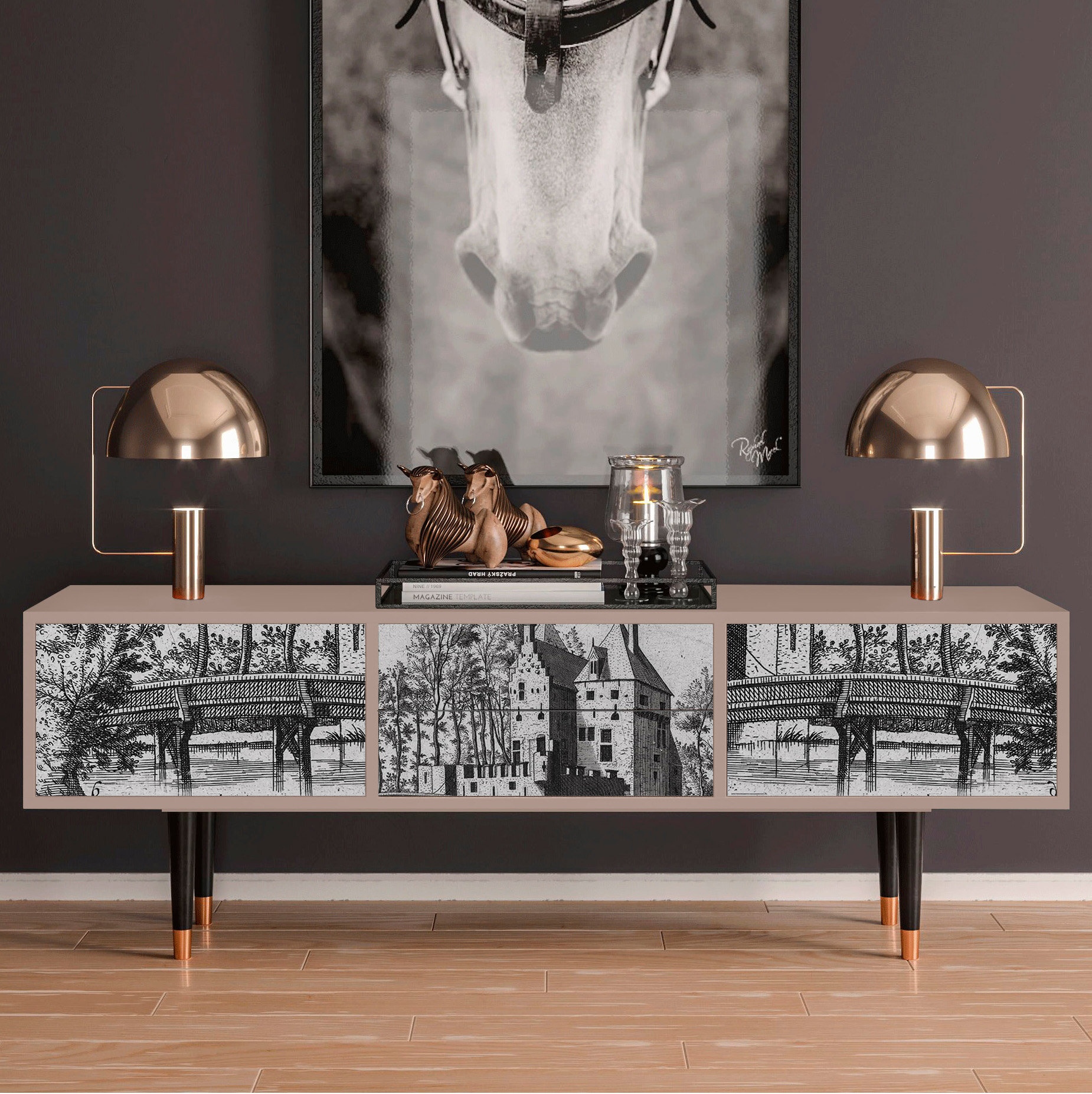 ТВ-Тумба - STORYZ - T4 Castle with Lift Bridge by Pieter Breugel , Размер - 170 x 59 x 48 см, Цвет корпуса - , Бежевый