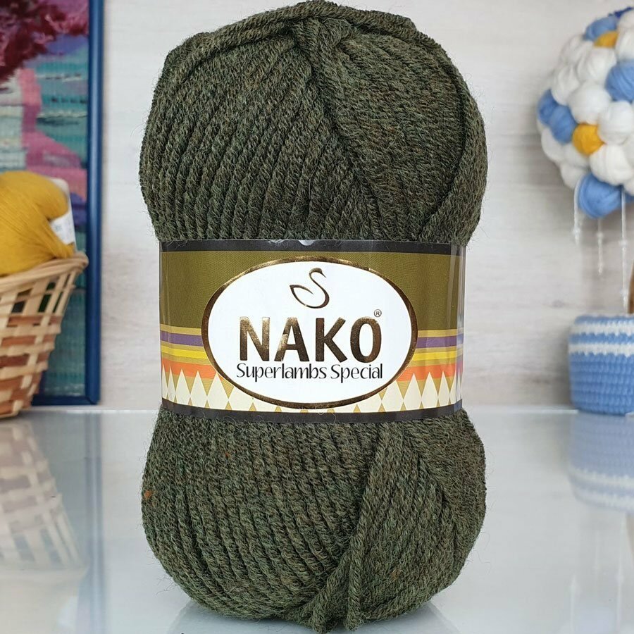 Пряжа Nako SUPERLAMBS SPECIAL 23520 т. хаки (5 мотков)