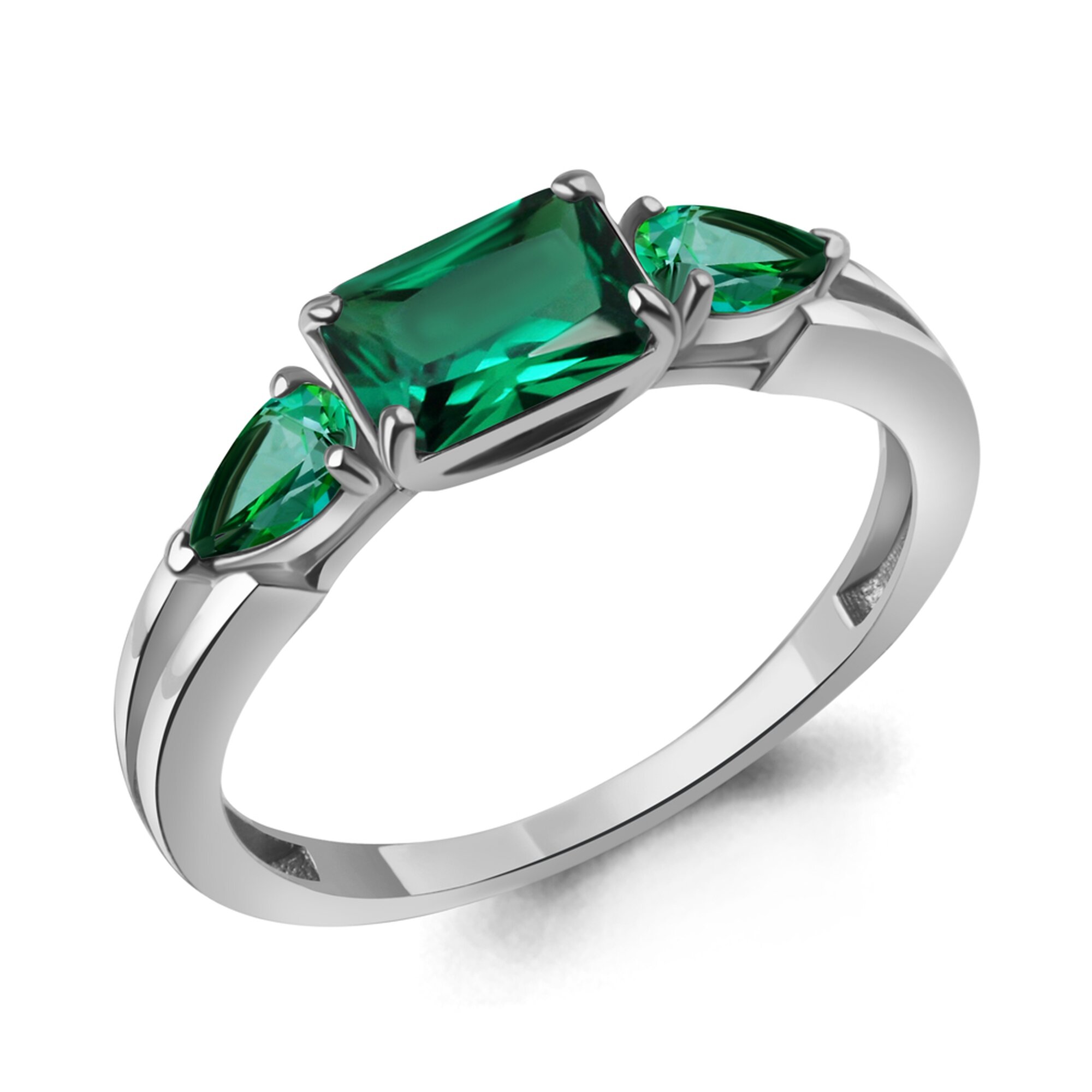 Кольцо, серебро, 925 проба, родирование, изумруд синтетический