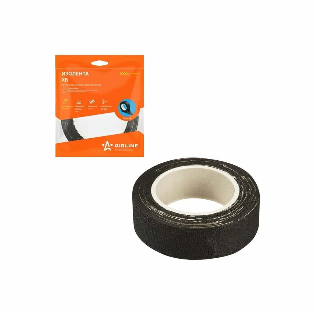 Изолента ХБ на тканевой основе, 50 г, прорезиненная, (19мм*0,4мм*4м), черная (ADHB001)