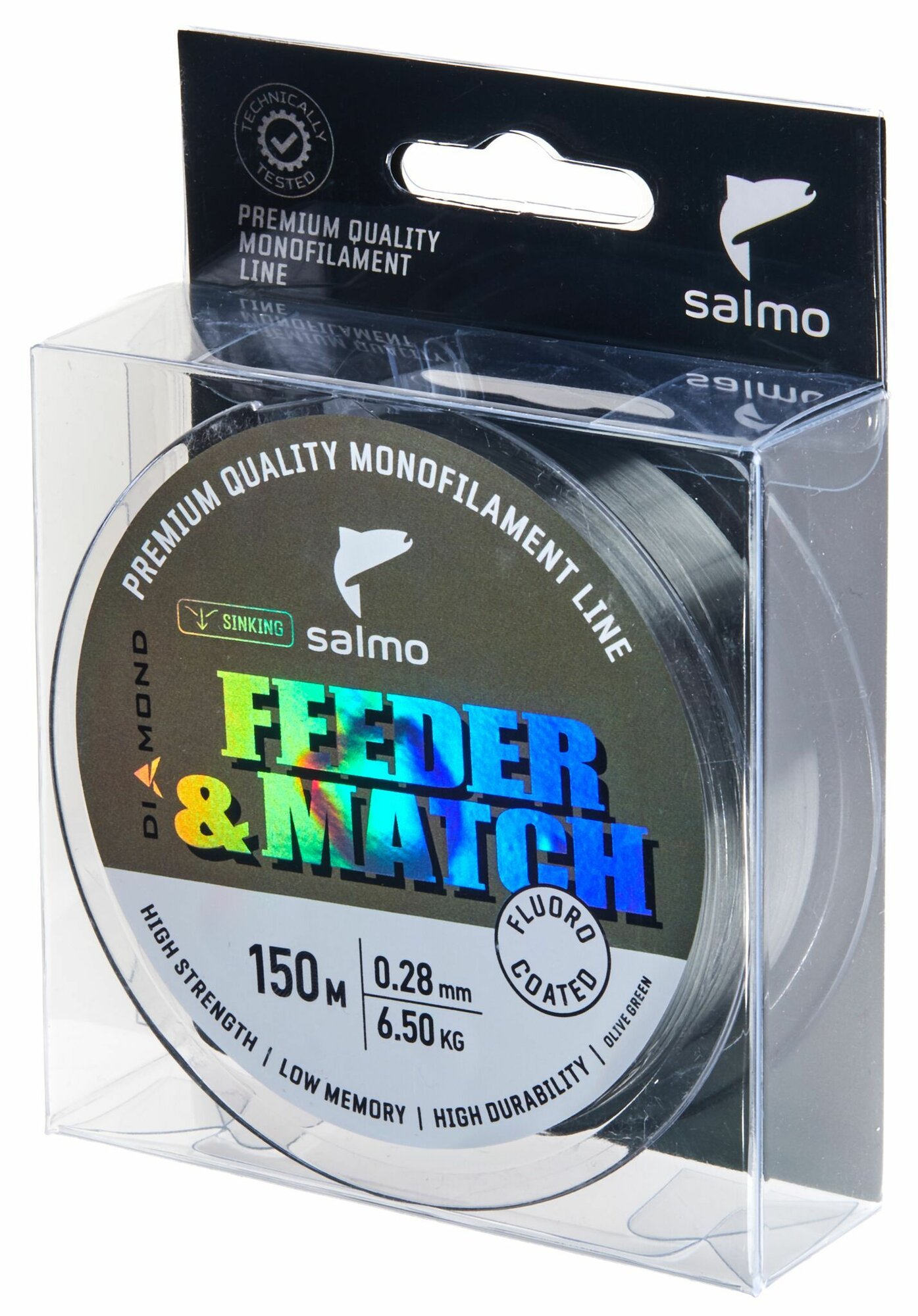 Леска монофильная флюкарбоновая для летней рыбалки Salmo Diamond FEEDER & MATCH FLUORO COATED Olive Green 150/028