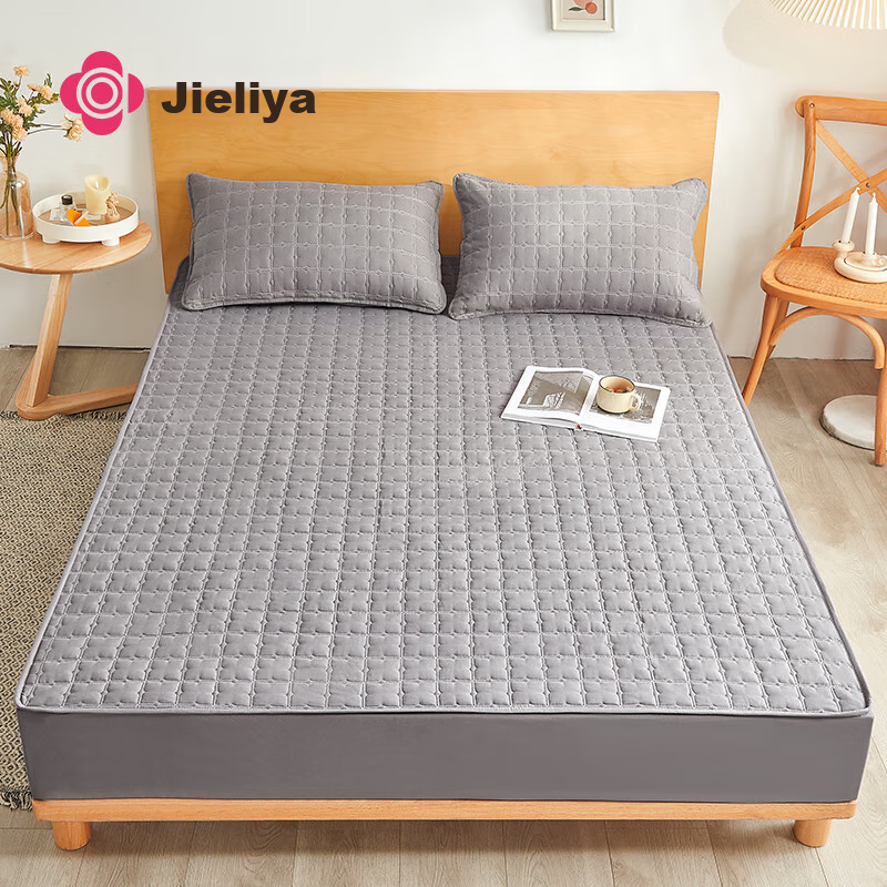 Grace Washable Thickened Quilted Fitted Sheet Dust Cover, Non-Slip Mattress Protector, Gray, for 1.8-Meter Bed