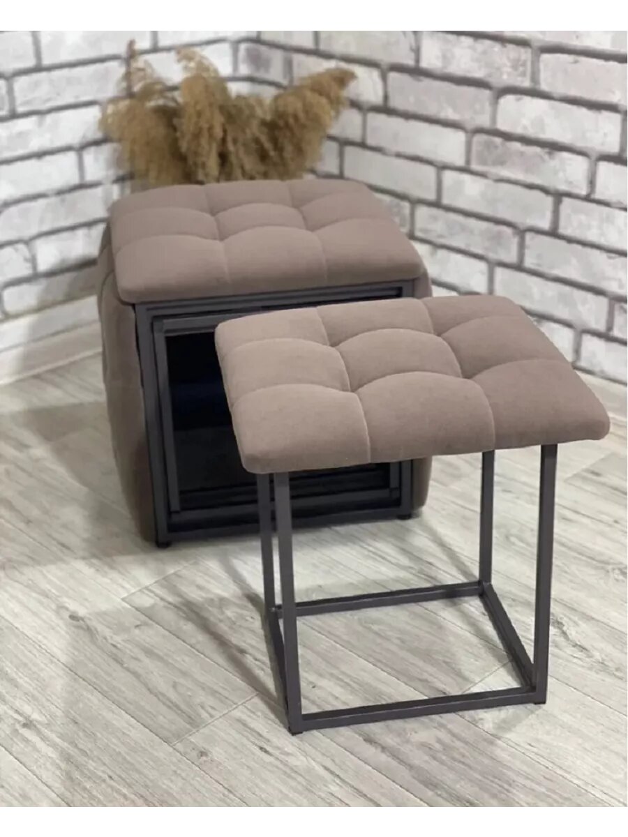 Пуф 5 в 1 Puffmebel58 "Dream Chocolate", велюровая обивка, металлический каркас, 47 см x 47 см