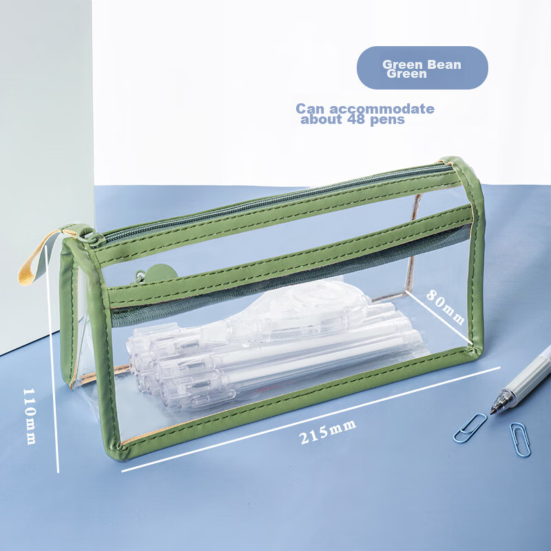 Class 2, Grade 3 TPU Eco-Friendly Double-Layer Simple Transparent Large-Capacity Exam-Specific Pencil Case, Elementary School Student INS-Style Stationery Box, High-Quality Pencil Case for Boys And Girls, Middle And High School Students, Mung Bean Green