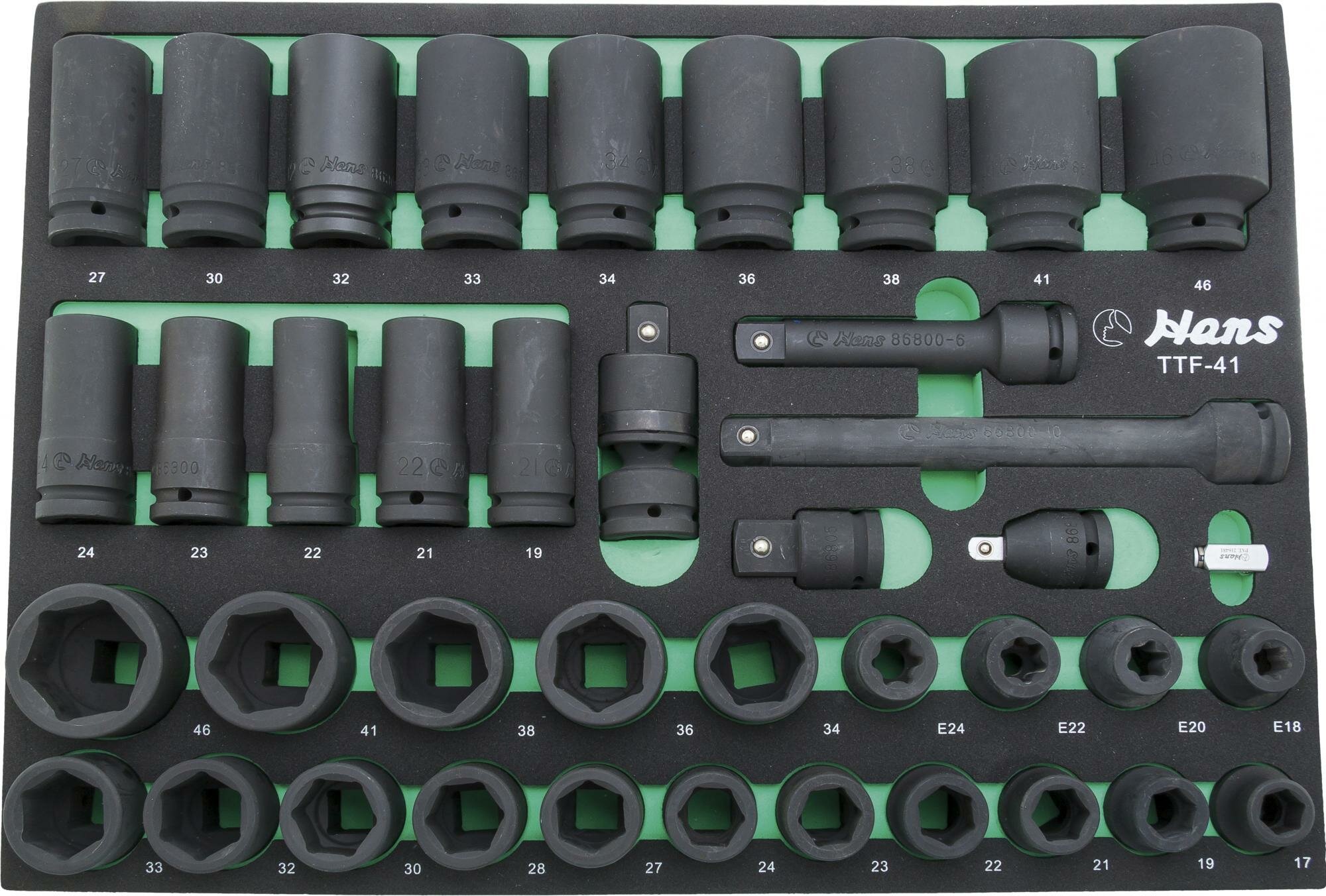Hans Набор ударных головок и аксессуаров 3/4" в ложементе EVA TTF-41