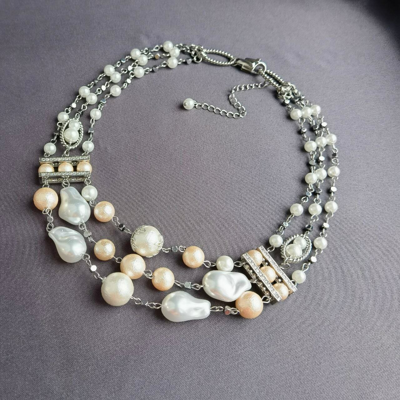 Бусы Камни Елены, жемчуг Swarovski синтетический