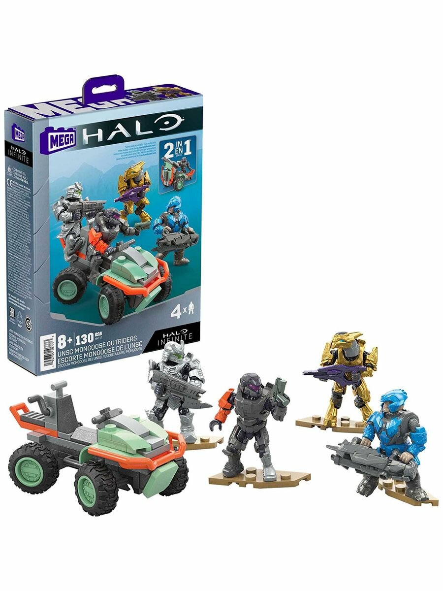 Mega Bloks Halo Universe Toys UNSC Mongoose Outriders Конструктор с 4-мя микро-фигурками (130 штук)