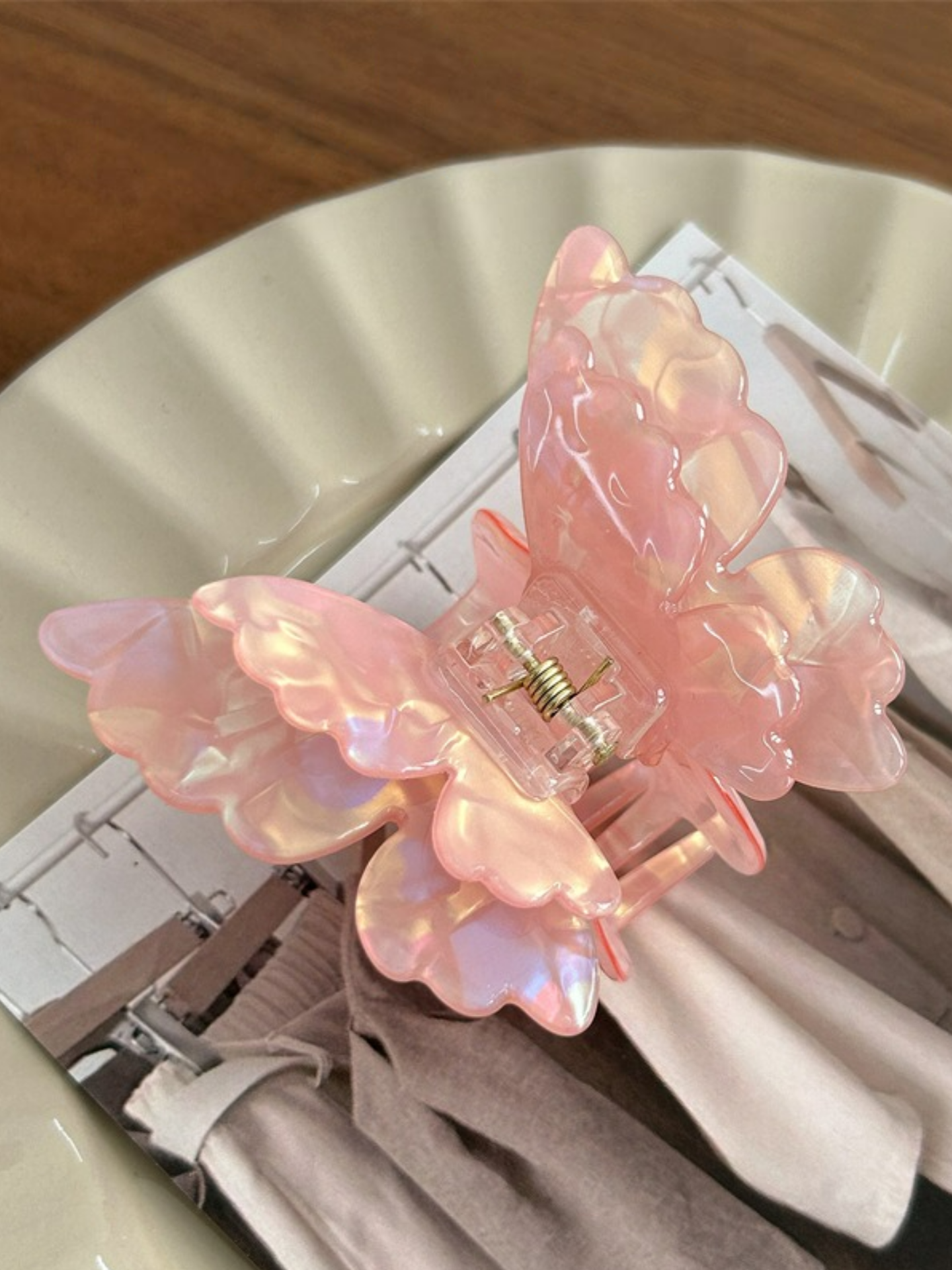 Краб для волос YASYA "Бабочка", перламутровый, двойной, пластик, 7х6 см