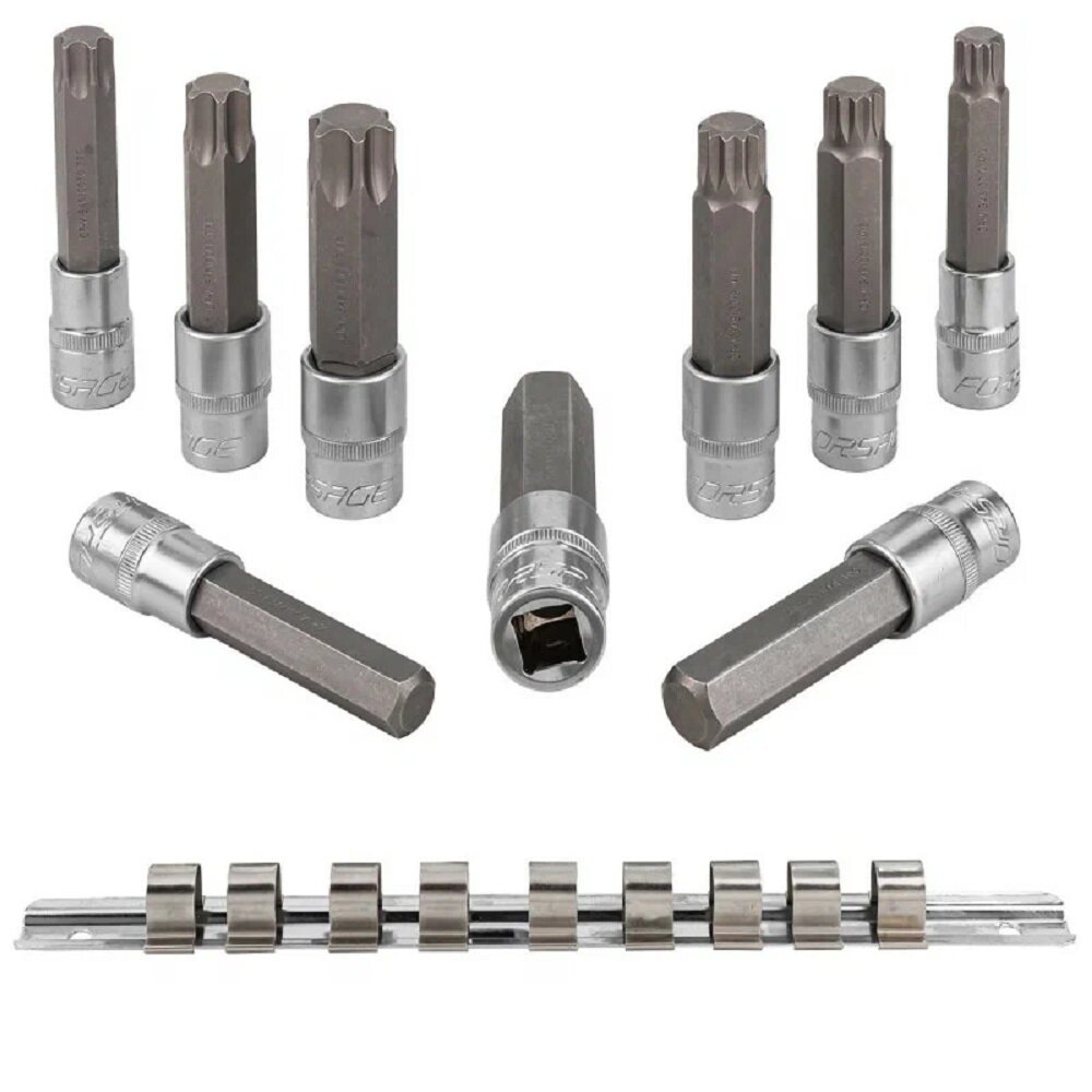 Набор головок-бит разнопрофильных Spline&Torx&Hex, 9 предметов 1/2" Forsage