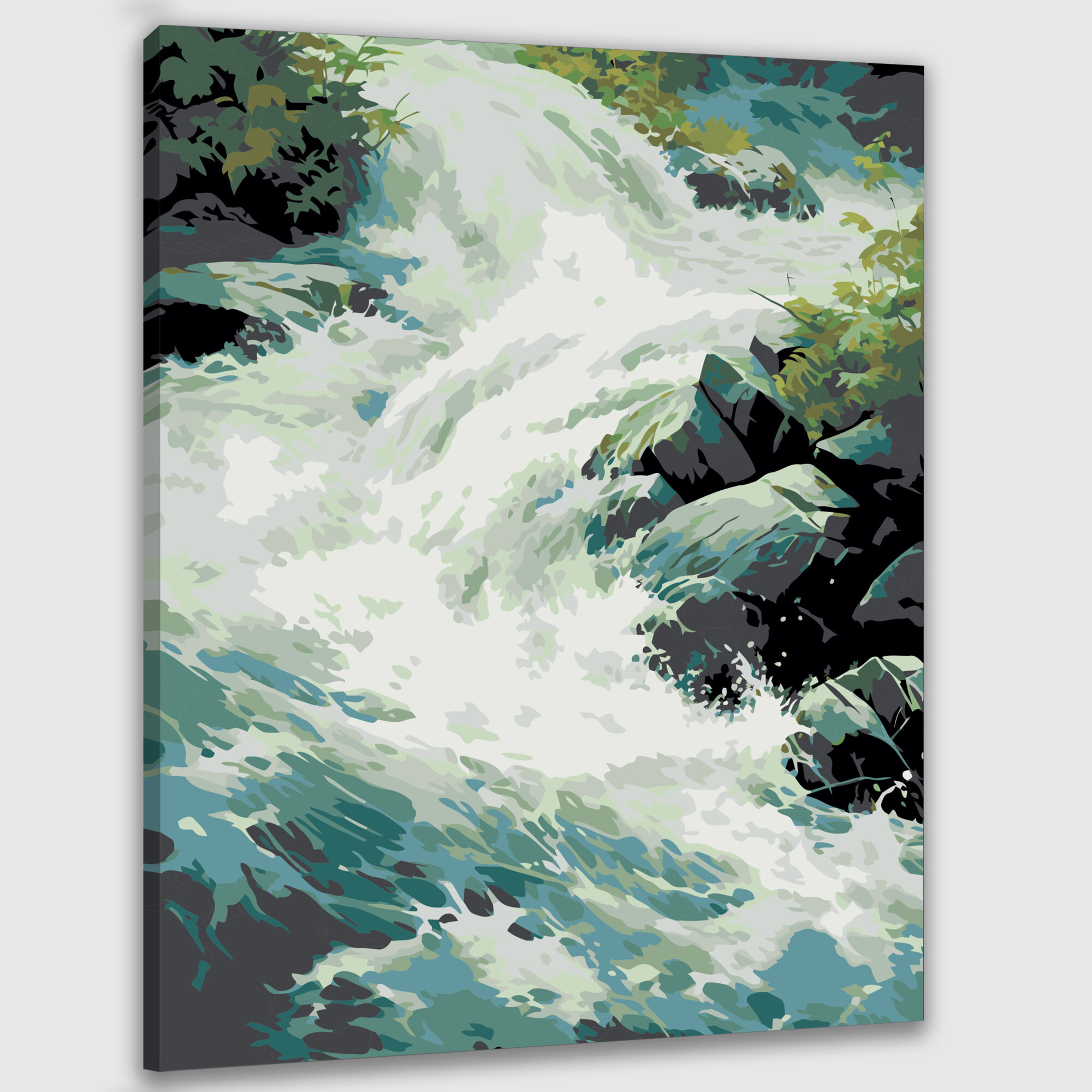 Картина по номерам 40x50 см, река, пороги, пенистая вода, смех, кристальная вода, гладкие камни, игривые узоры