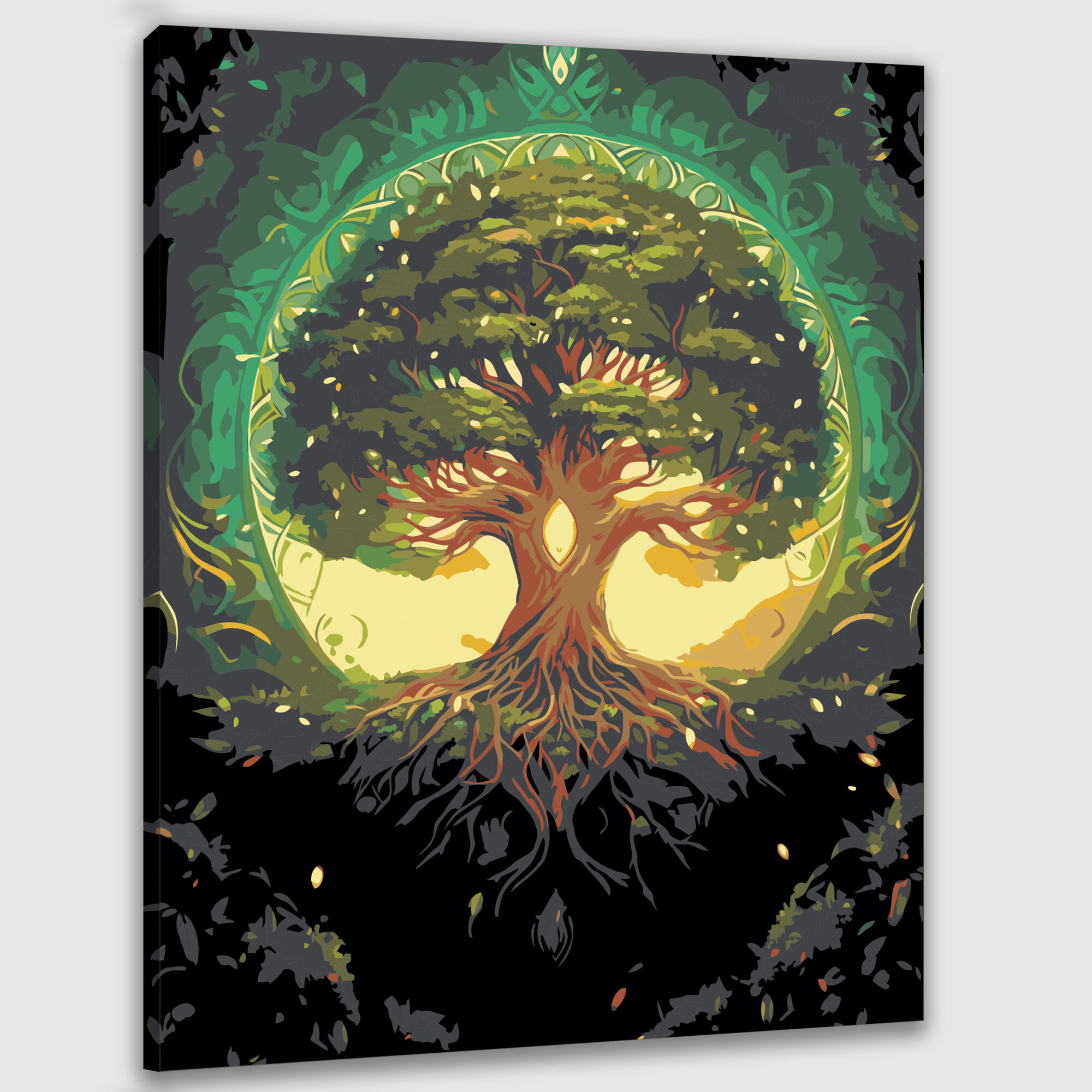 Картина по номерам 40x50 см, картина, древо жизни, символ, рост, фантастический пейзаж, ветви, листья, зеленый