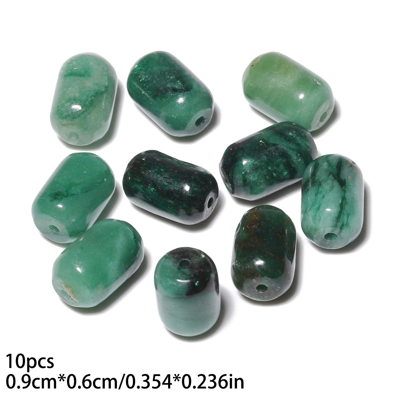 Бусины из натурального камня, изумрудные, 10 шт, 0.9x0.6x0.23 см