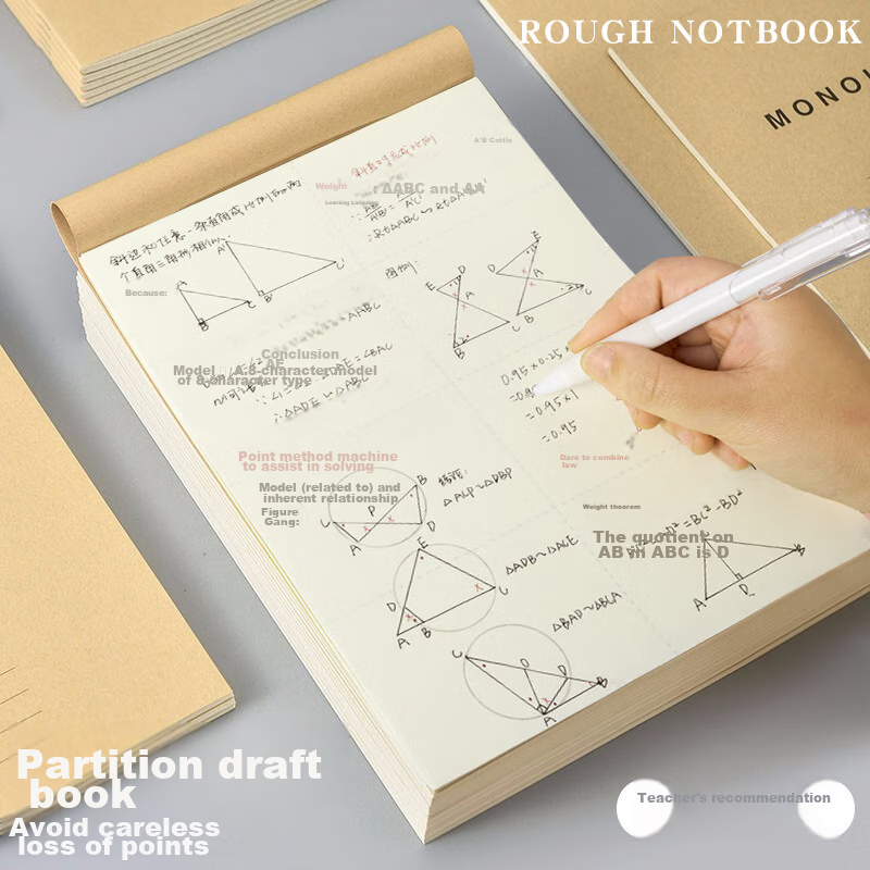 Class 2, Grade 3, 5-Pack B5/40 Sheets Eye-Protection Divided Draft Notebook, Blank Pages for Elementary, Middle, High School And College Students, Math Exam Preparation And Homework Paper, Divided Draft Notebook