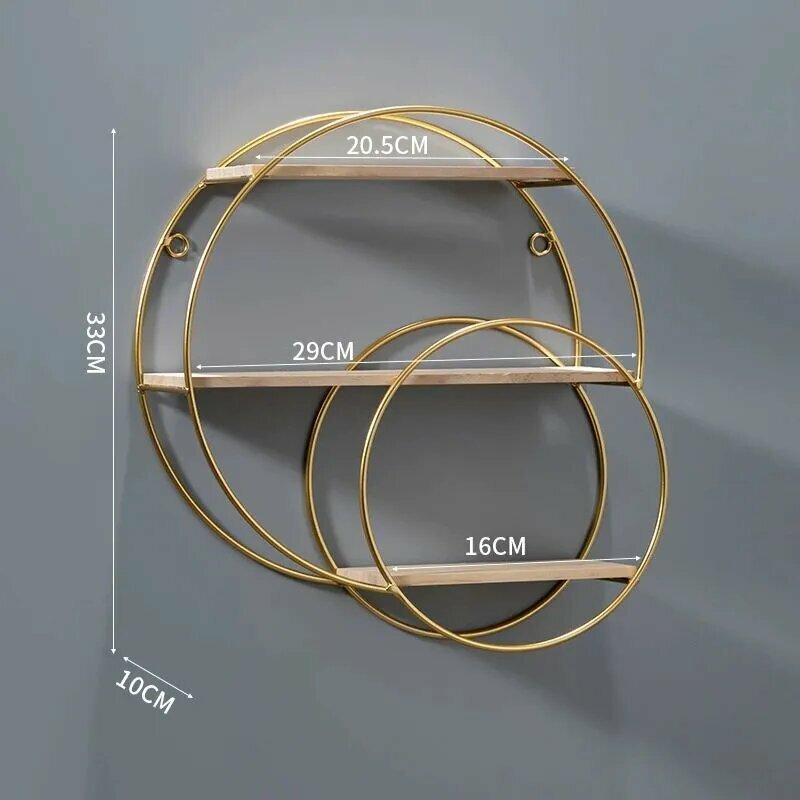 Полка настенная, в скандинавском стиле, из кованого железа и дерева, золотистая