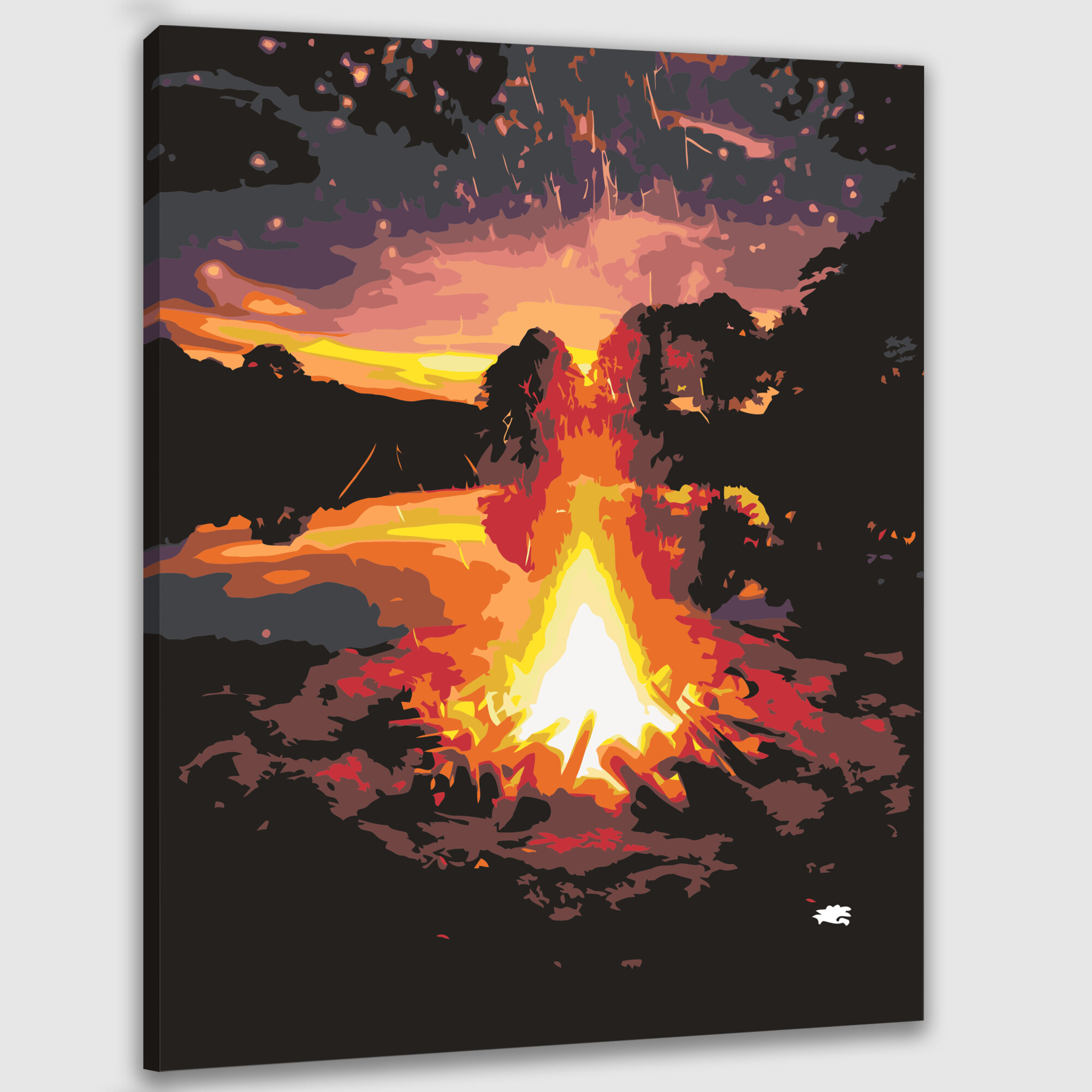 Картина по номерам 40x50 см, фотография, костер, звездная ночь, большая выдержка, искры, тлеющие угли, светлячки