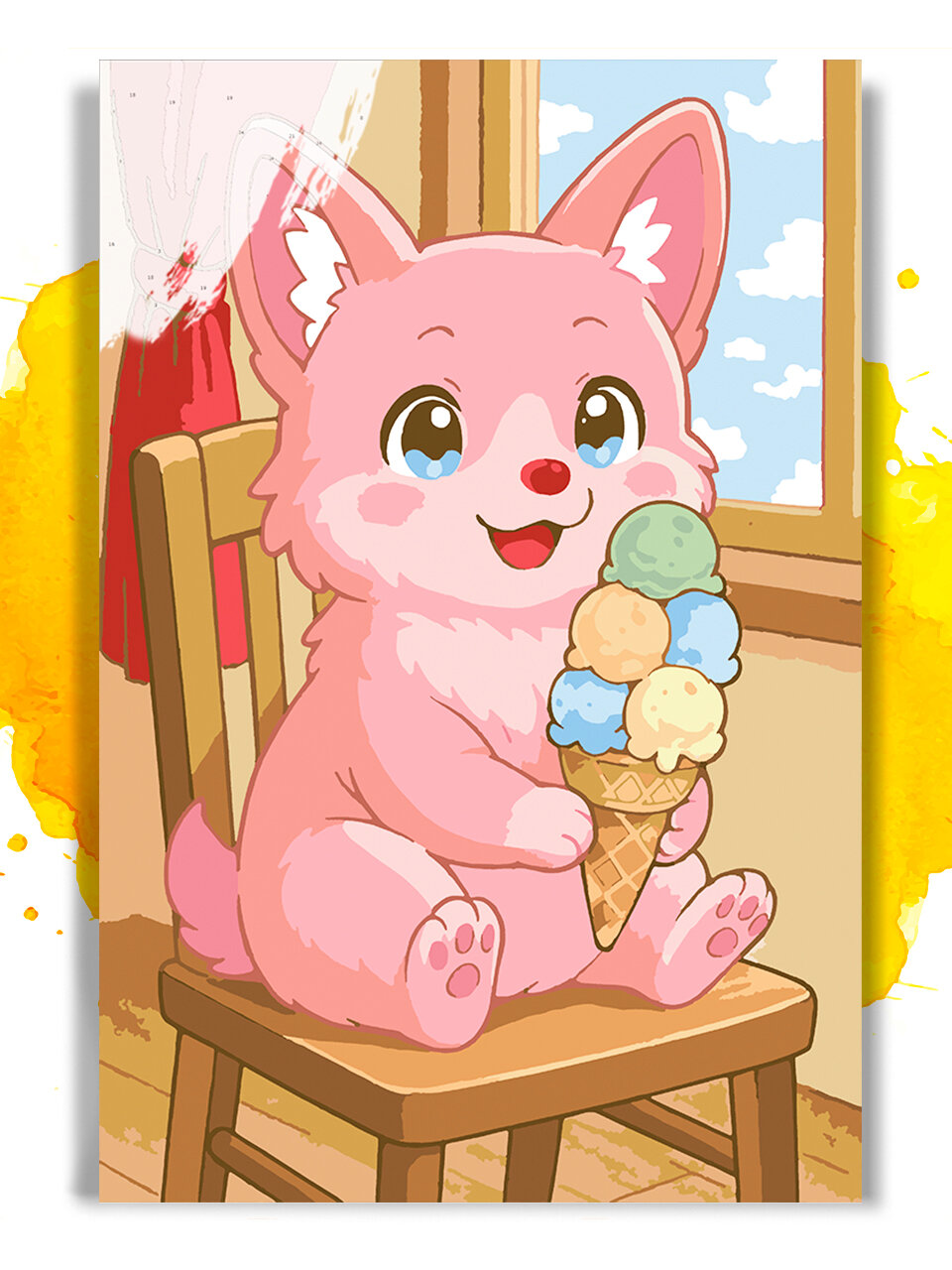 Картина по номерам на холсте Розовый корги с мороженым, 40 х 60 см