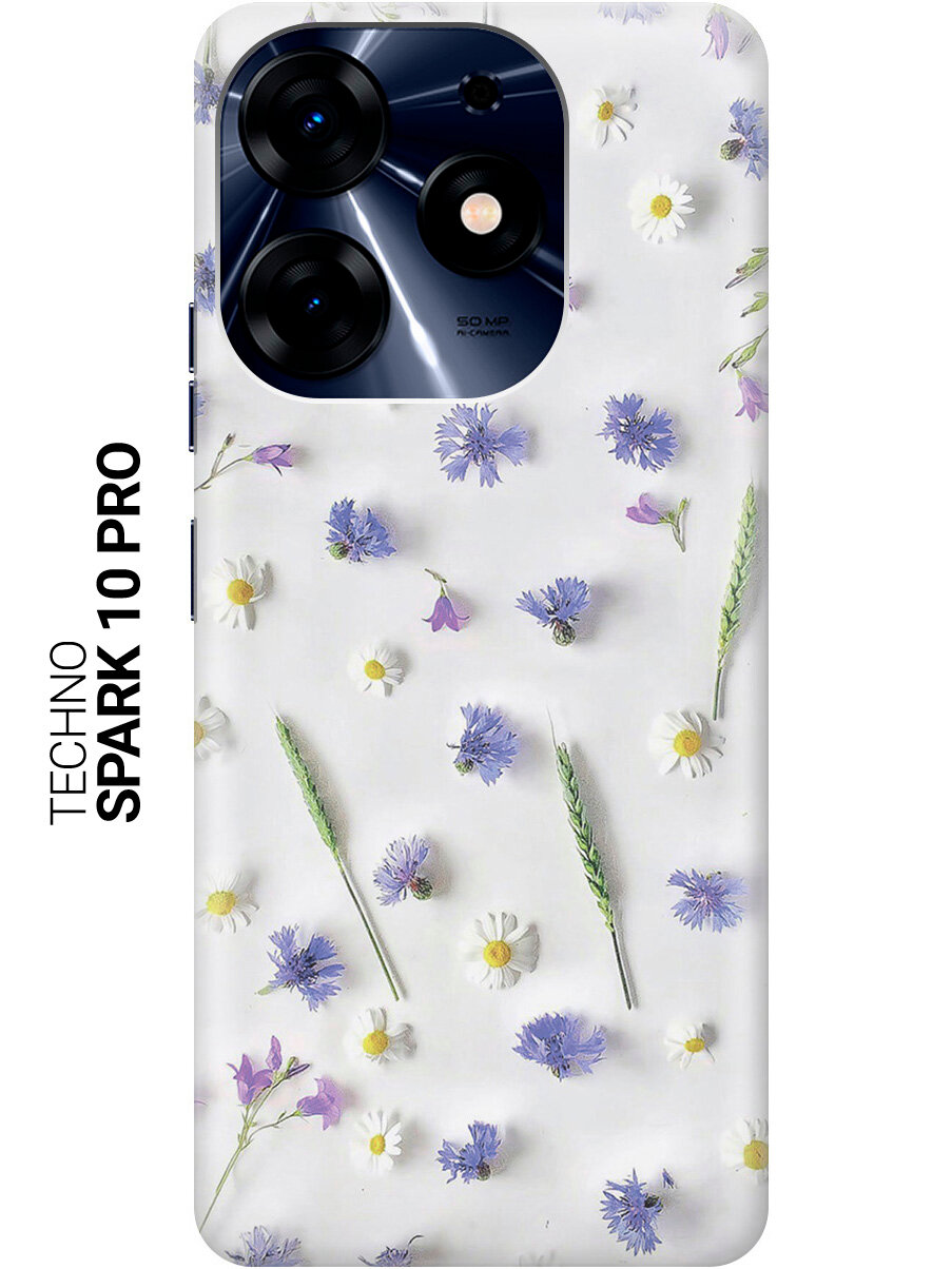 Силиконовый чехол на Tecno Spark 10 Pro / Техно Спарк 10 Про с рисунком "Ромашки и колоски"